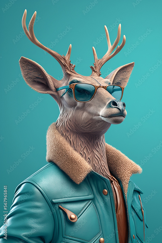 Stylish Deer as Fashion Model in Leather Jacket Generative AI Digital ...