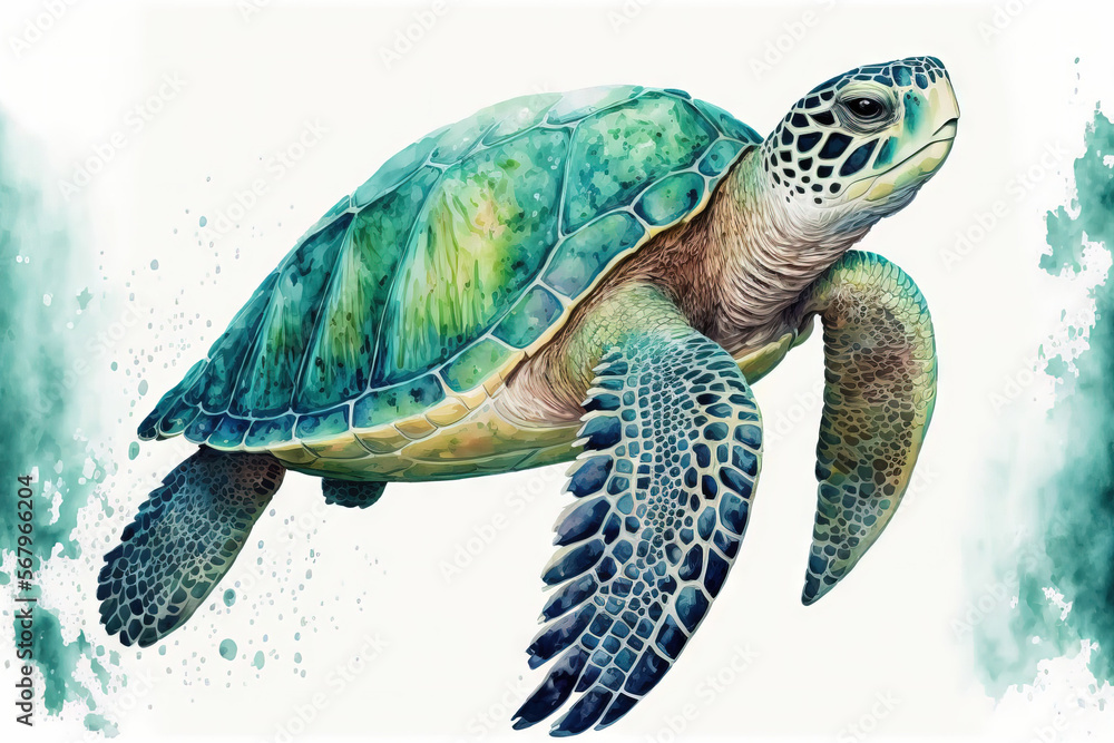 isolated sea green turtle on a white background. Illustration ...