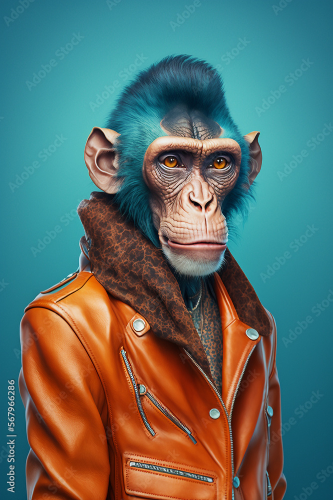 Stylish Monkey as Fashion Model in Leather Jacket Generative AI Digital ...