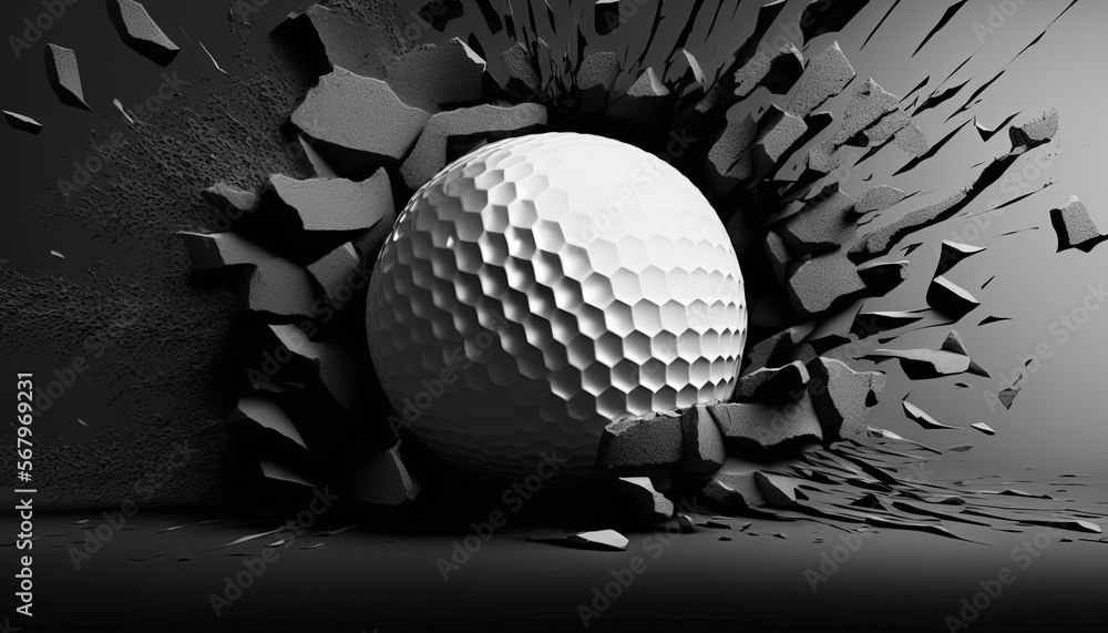 golf ball breaking through a wall and crack 3D, Generative AI Stock ...