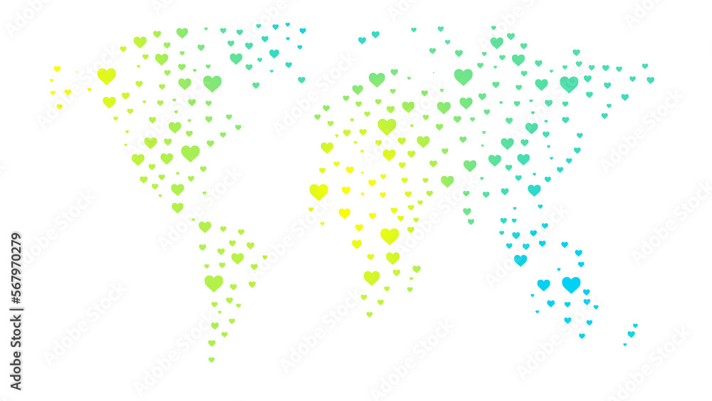 Hearts Map. Colored hearts forming world map, PNG format with ...