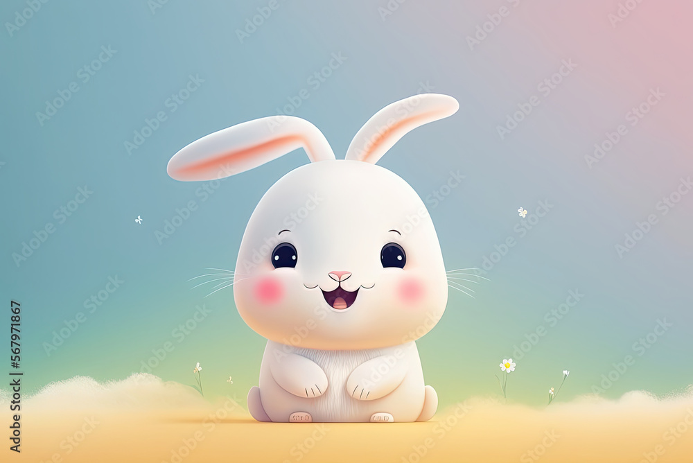 Cute rabbit / bunny cartoon character. Pastel background. Generative AI ...