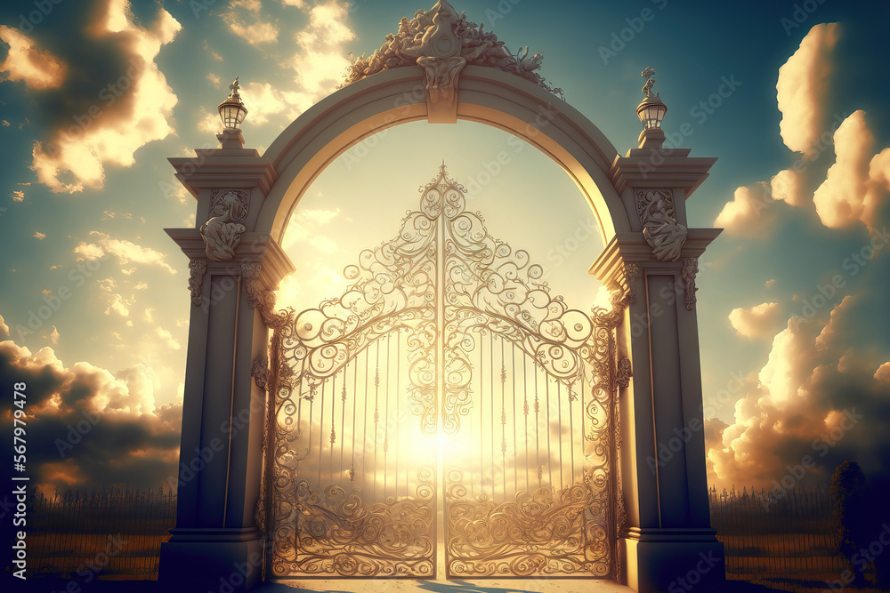 Heaven's open gates against a sunny, cloudy background. Generative AI ...