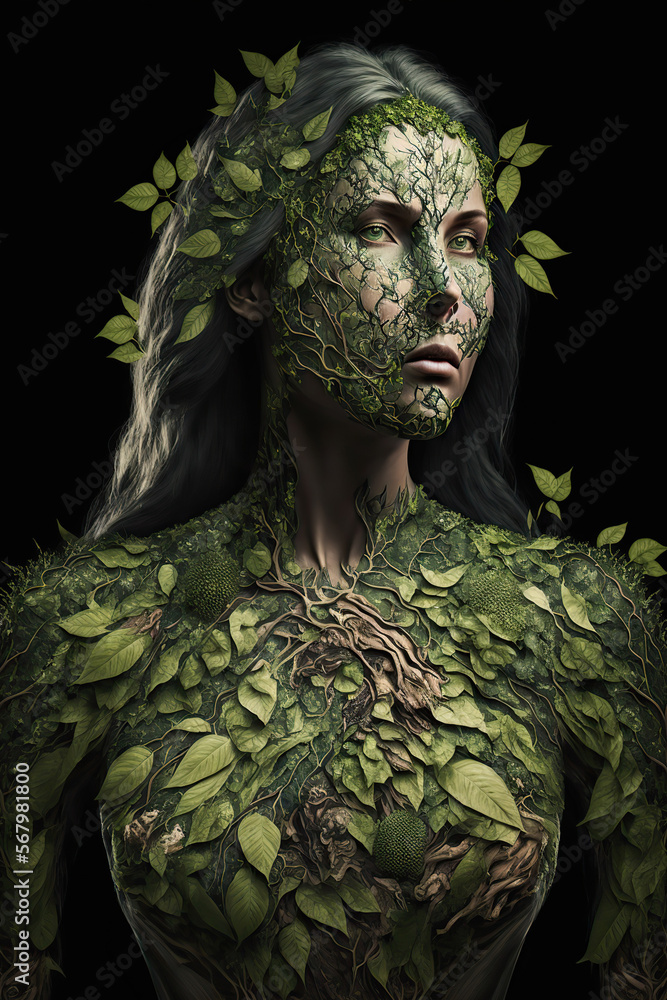 Portrait of beautiful mother nature maiden illustration. Mythology ...