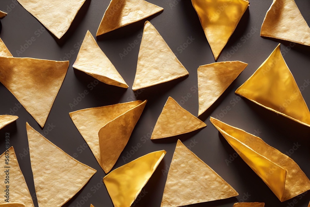 Golden nachos chips isolated on white background. top view. Generative ...