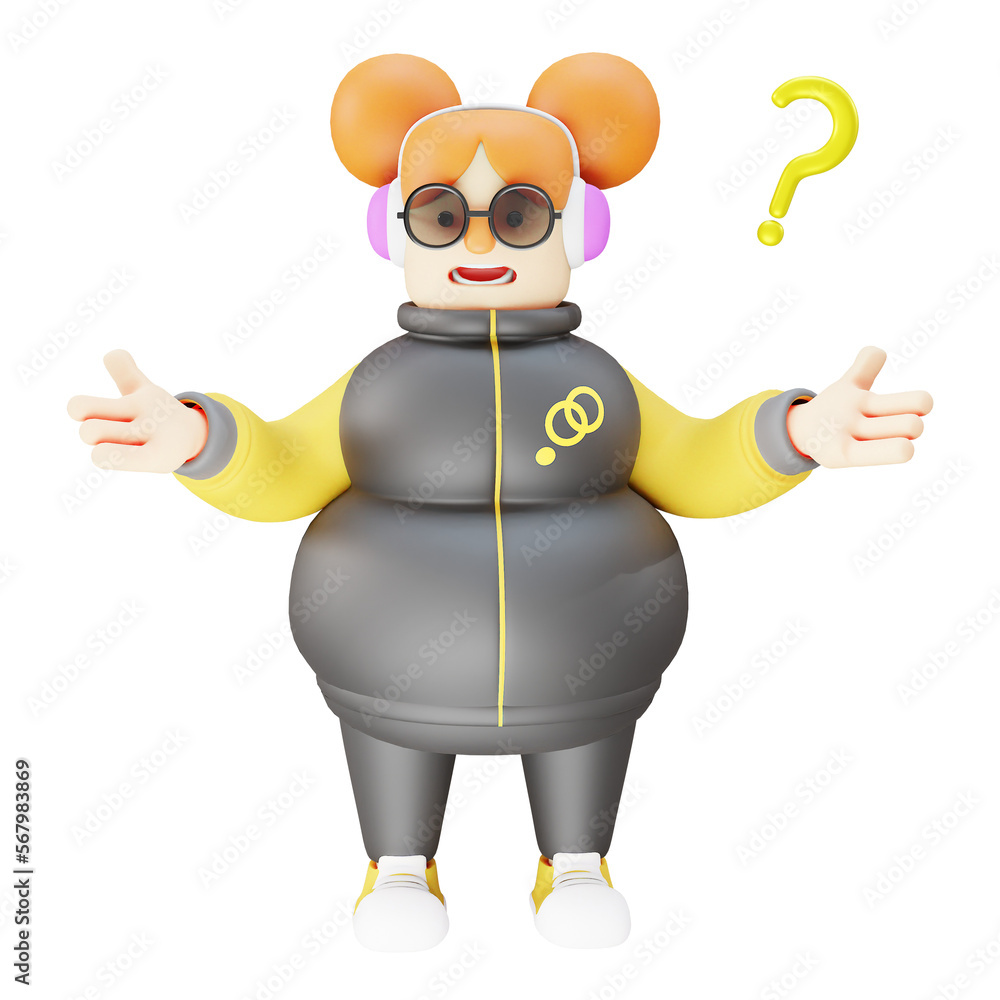 3D illustration. 3D Cute Girl Cartoon Design feeling confused. with ...