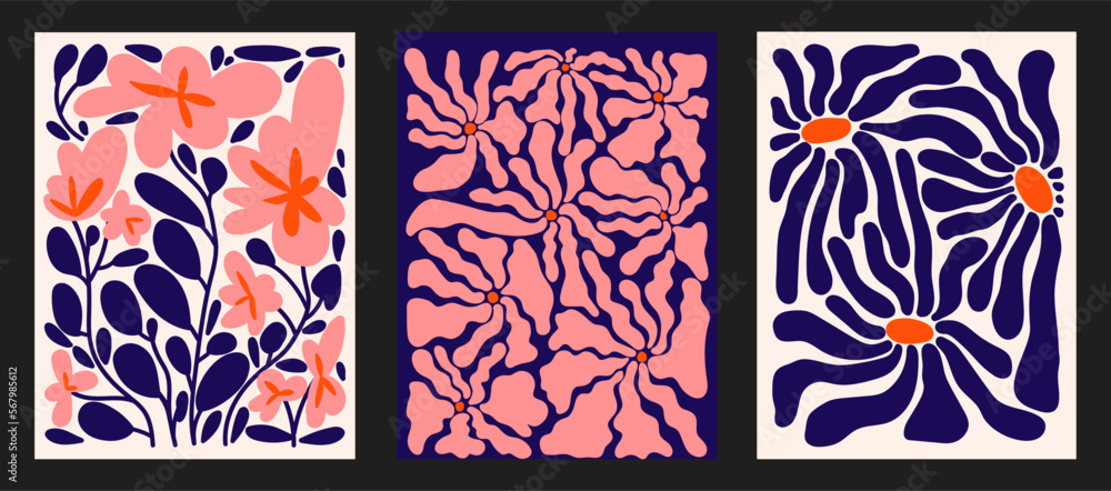 Groovy posters of the 90s with flowers. Cartoon psychedelic style ...