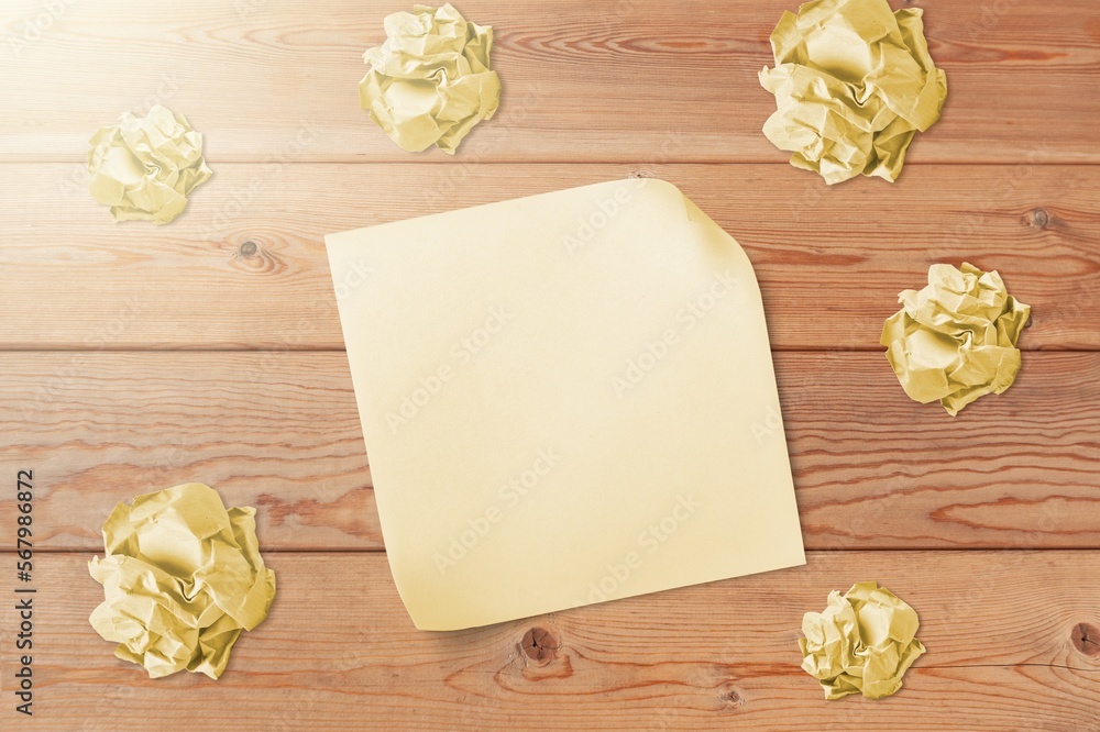 Clean sticky note and set of crumpled paper Stock Photo | Adobe Stock