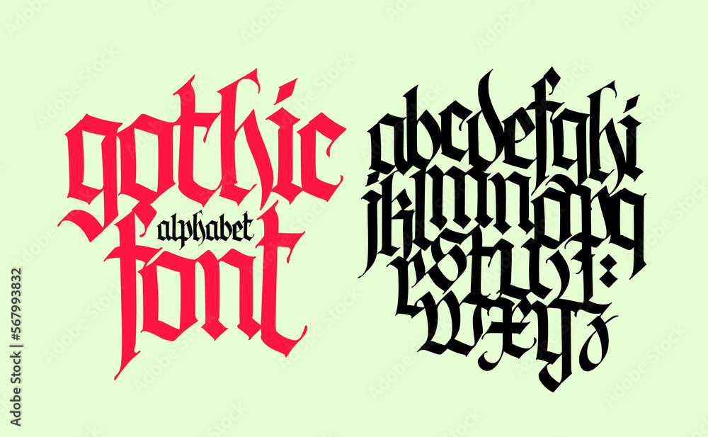 Gothic. Lowercase letters on a white background. Beautiful and stylish ...