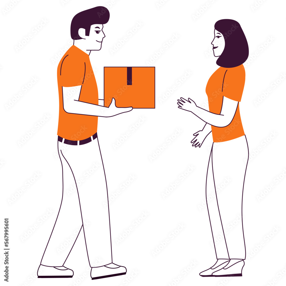 Delivery parcel.Courier delivered parcel girl.Shipping and delivery ...