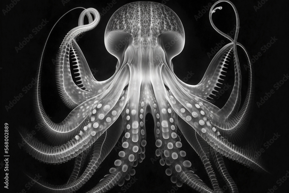 octopus x-ray style. X-ray of Fresh and Raw whole octopus. Creative Art ...
