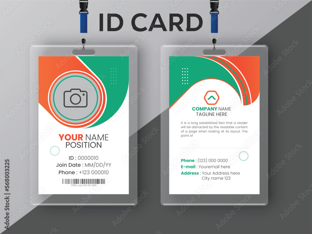 Modern Vector id card template with clasp and lanyard, Corporate Id ...