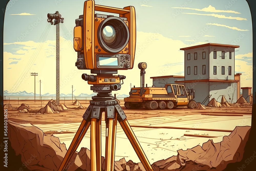 Theodolite or complete positioning station used by surveyors at a road ...