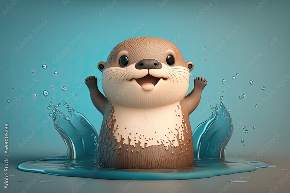 Cute 3D cartoon of otter character. Generative AI Stock Illustration ...