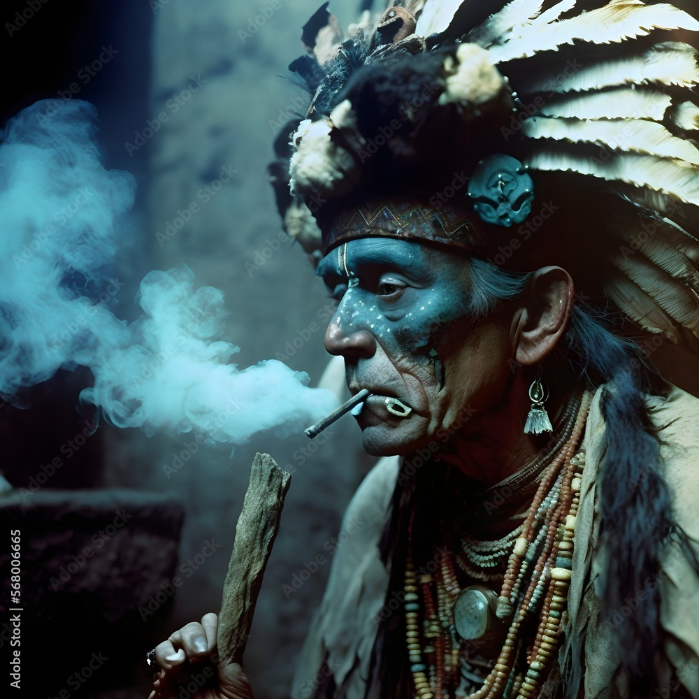 1980s cinemastill of a shaman outoor invoking his ghost ancestor in a ...