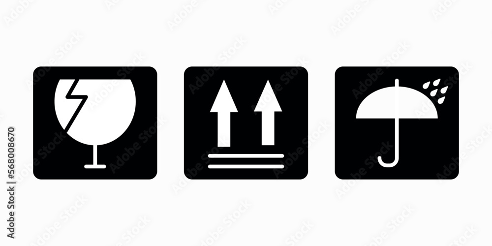 Manipulation signs for cargo marking. Marking of goods. Symbols on ...