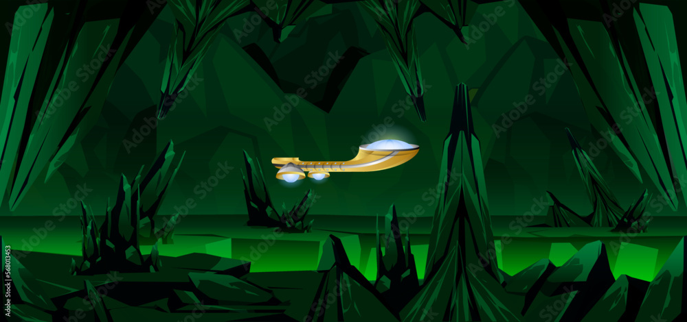 Seamless texture. The ship is flying on an alien planet. Rocks ...