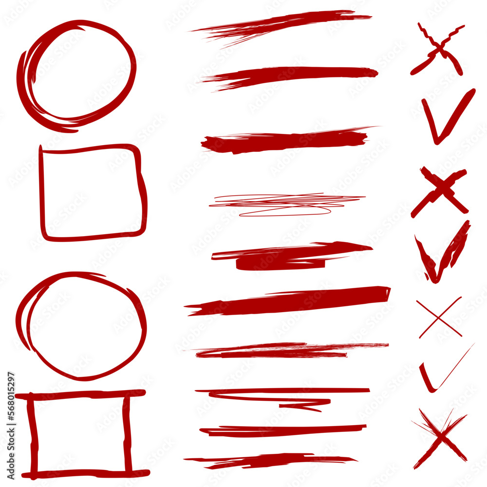 check mark, underlines, brush line and circle rectangle marker for ...