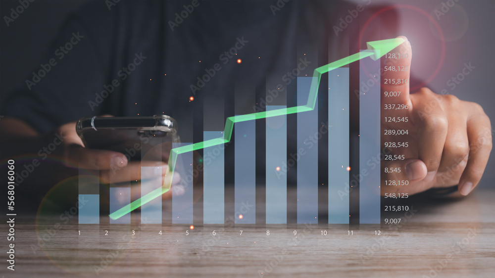 Stock market graph with man pointing financial profit stock market ...