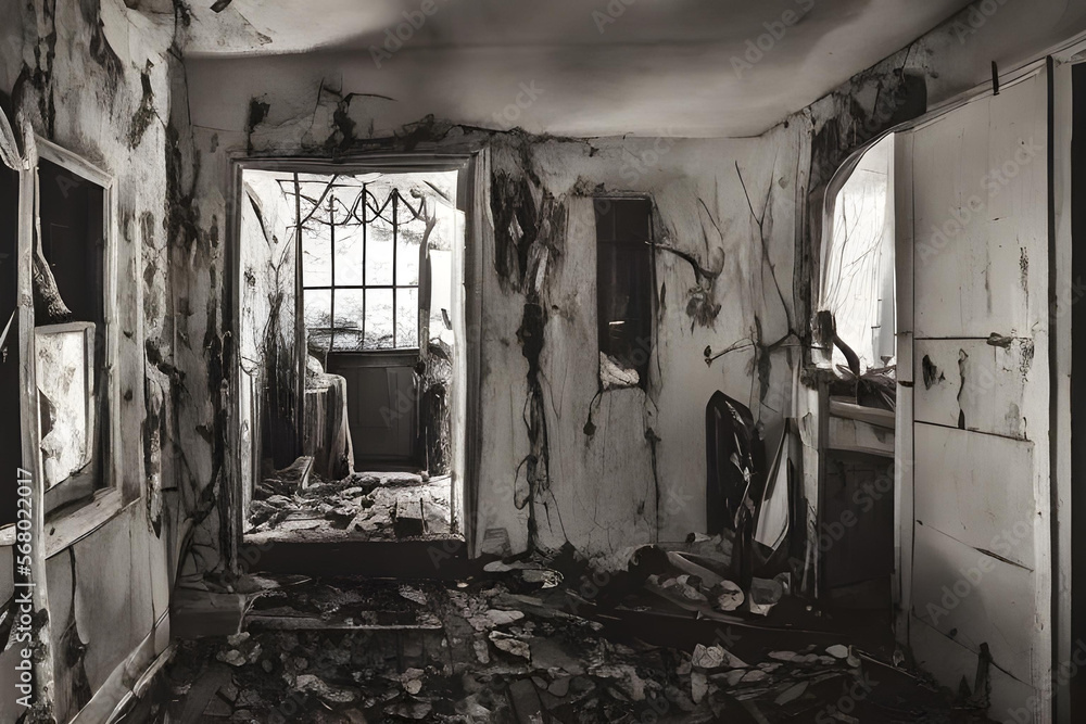 old abandoned building. old abandoned building. old house. horror house ...