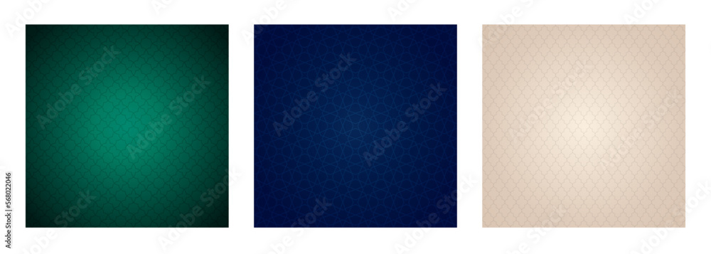 Set of light beige, blue and green gradient background with Arabian ...