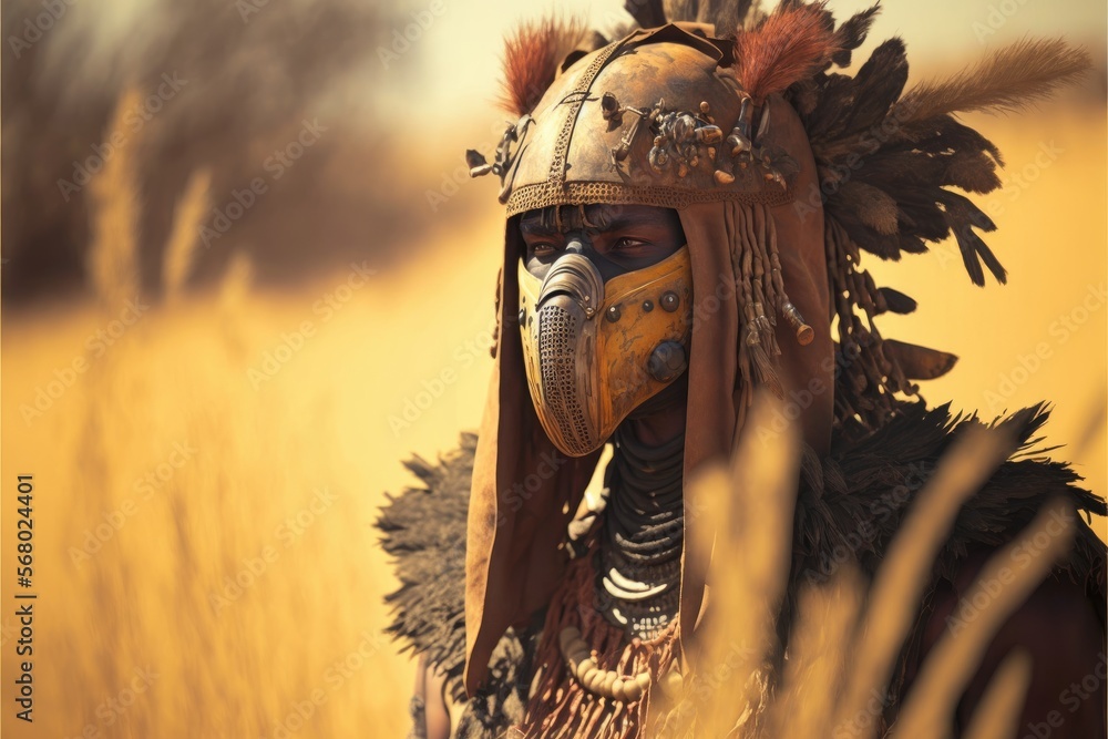 tribal face portrait with colored masks and traditional makeup ...