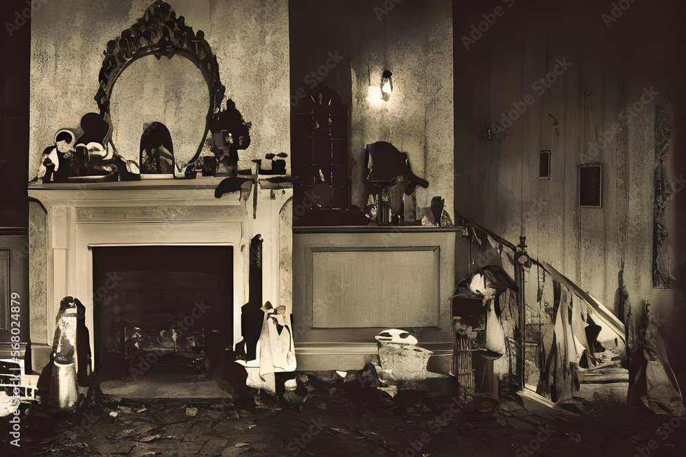 abandoned living room. scary interior. old abandoned building. old ...