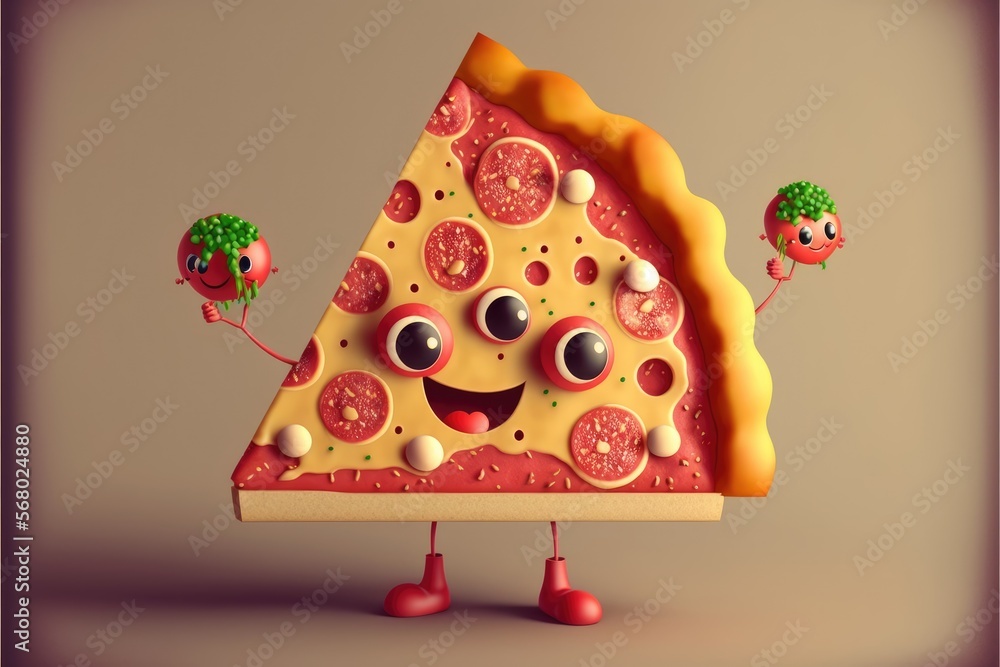 a cute adorable pizza slice character in the style of children-friendly ...
