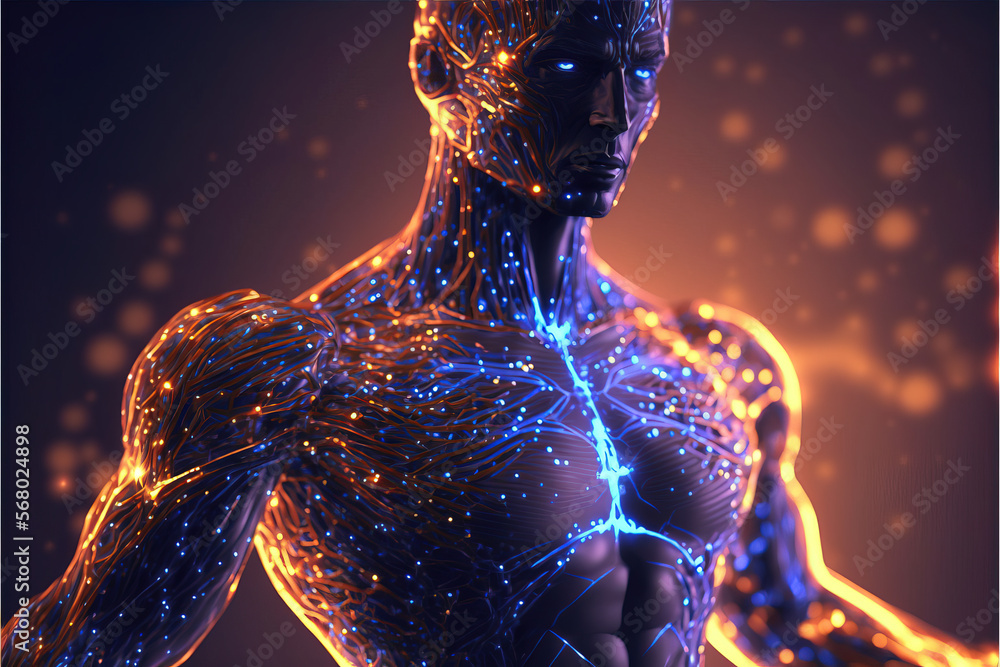 3d rendered illustration of artificial intelligence, neuron man human ...