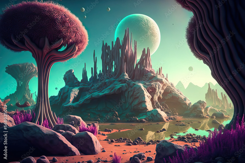 Surface Environment of an Alien Planet. Digital CG artwork for video ...