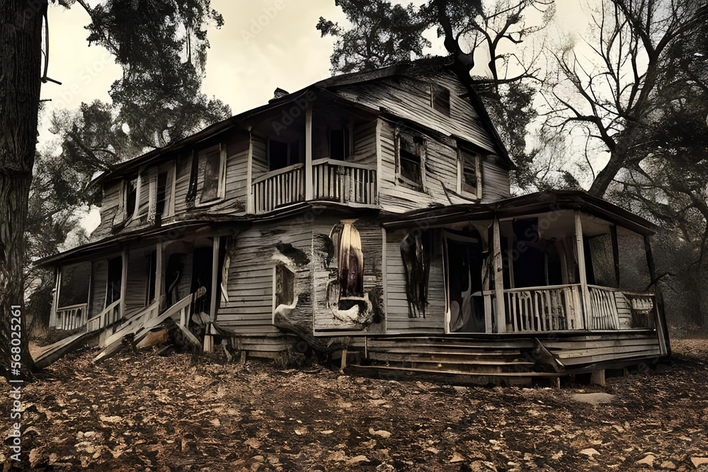abandoned house in the woods. scary exterior. old abandoned building ...