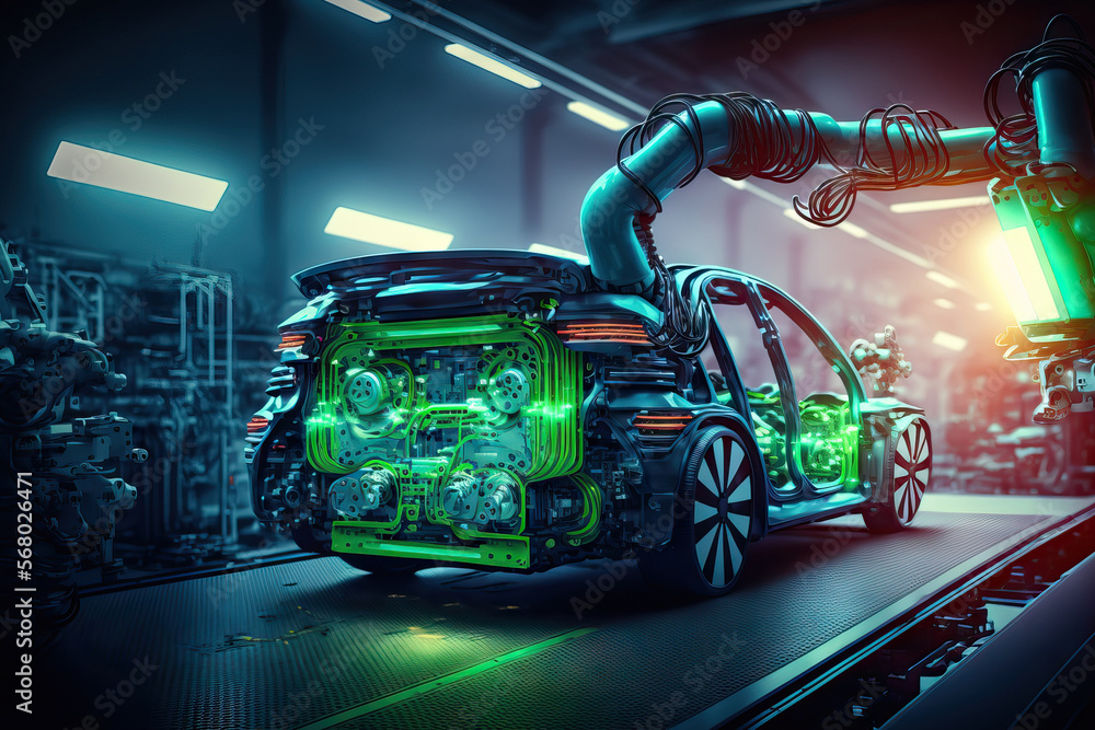 Automated Robot Arm Assembly Line Producing High Tech Green Energy ...