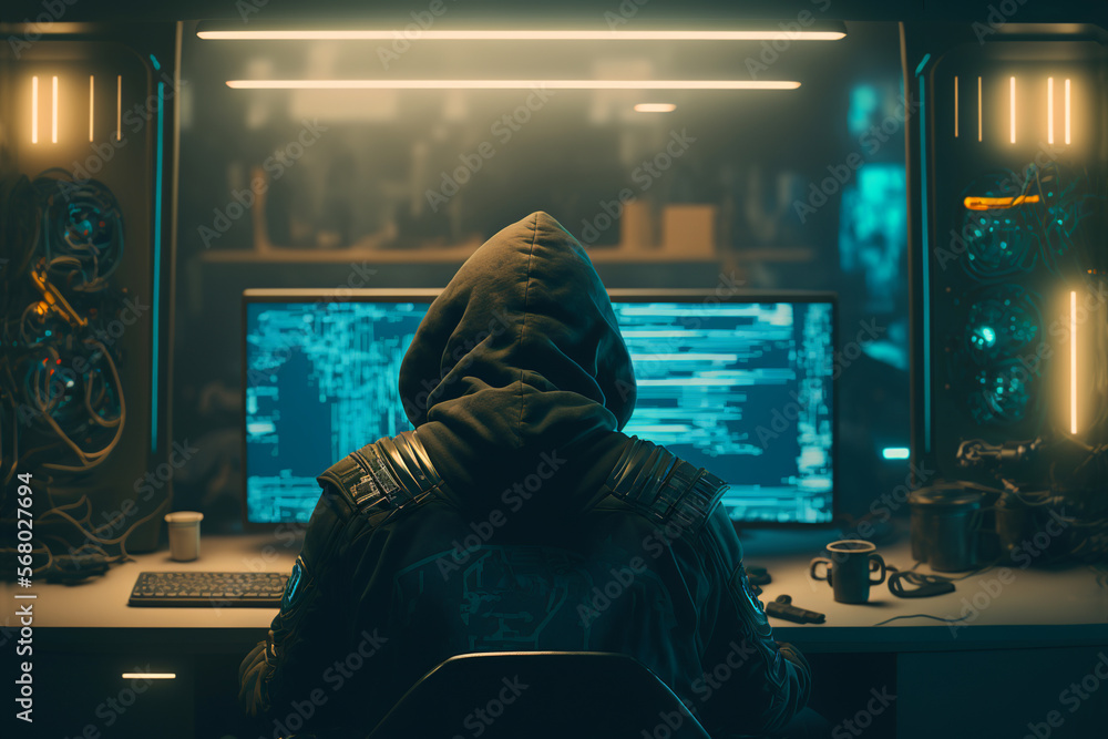 Cyber-security hacker with a hoodie hiding face -computer technology background wallpaper ...