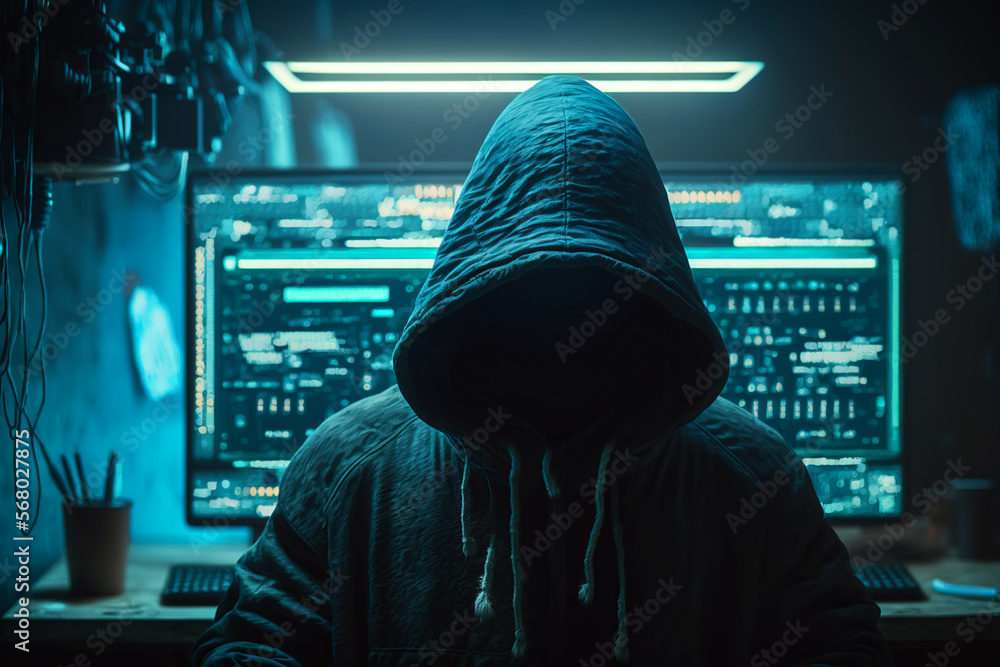 Cyber-security hacker with a hoodie hiding face -computer technology ...