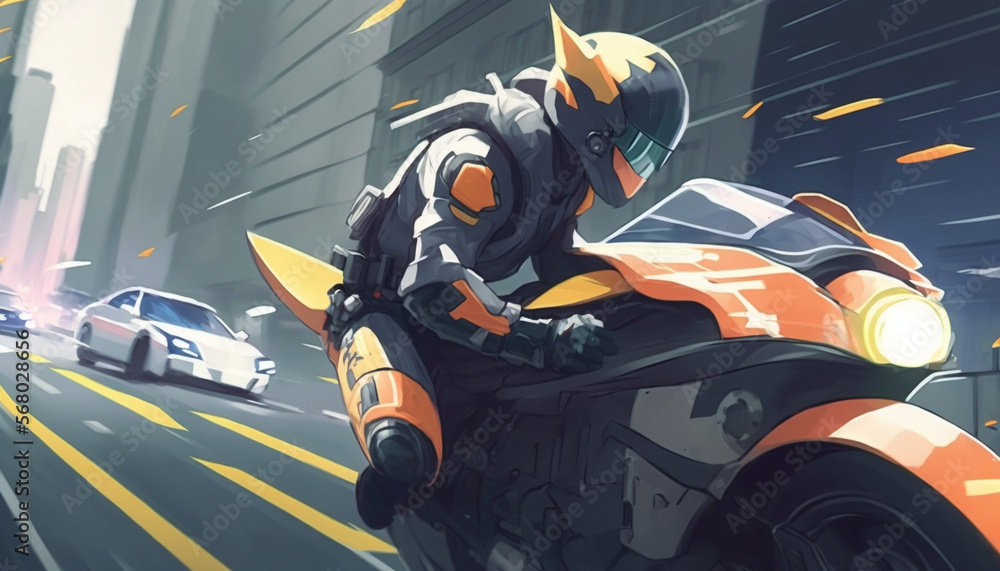 A high-speed anime chase through the city between a biker and a police ...