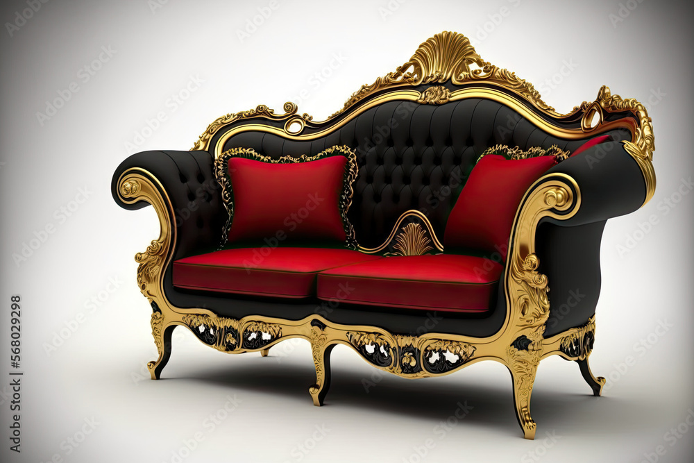 Isolated on a white background, a traditional sofa in the hues red ...