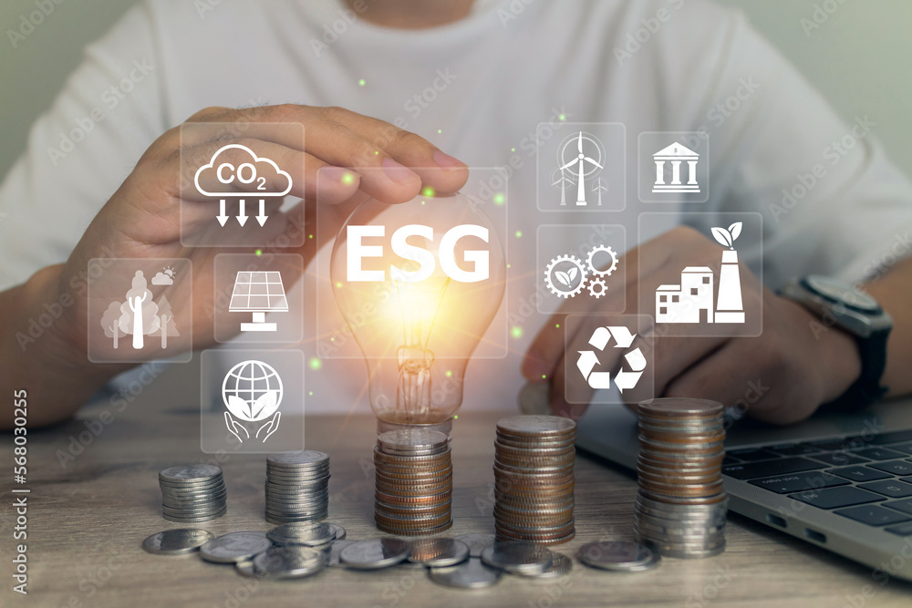 ESG environmental icon and Innovation through ideas and inspiration ...