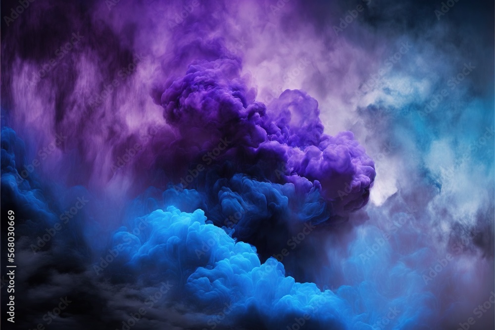 a blue and purple cloud is in the air with a black background and a blue sky in the background ...