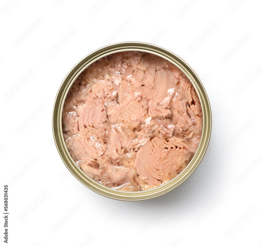 Top view of Canned tuna isolated on white background. Clipping path ...