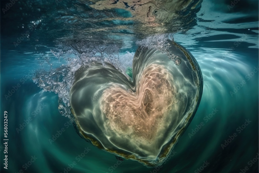 a heart shaped object floating in the water with a wave coming out of ...