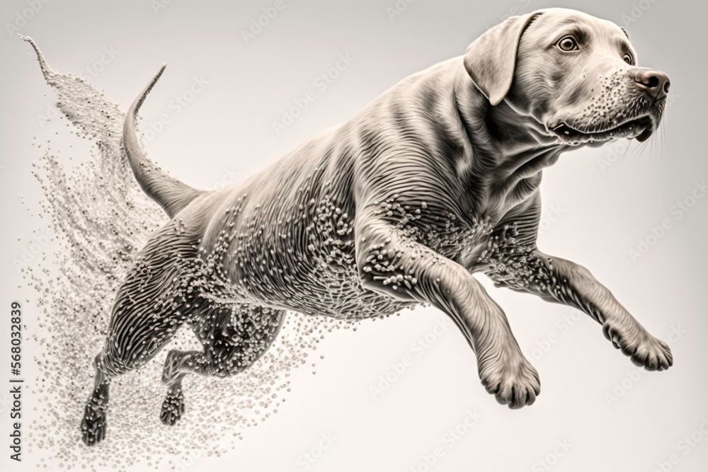 a drawing of a dog jumping in the air with a splash of water on its ...