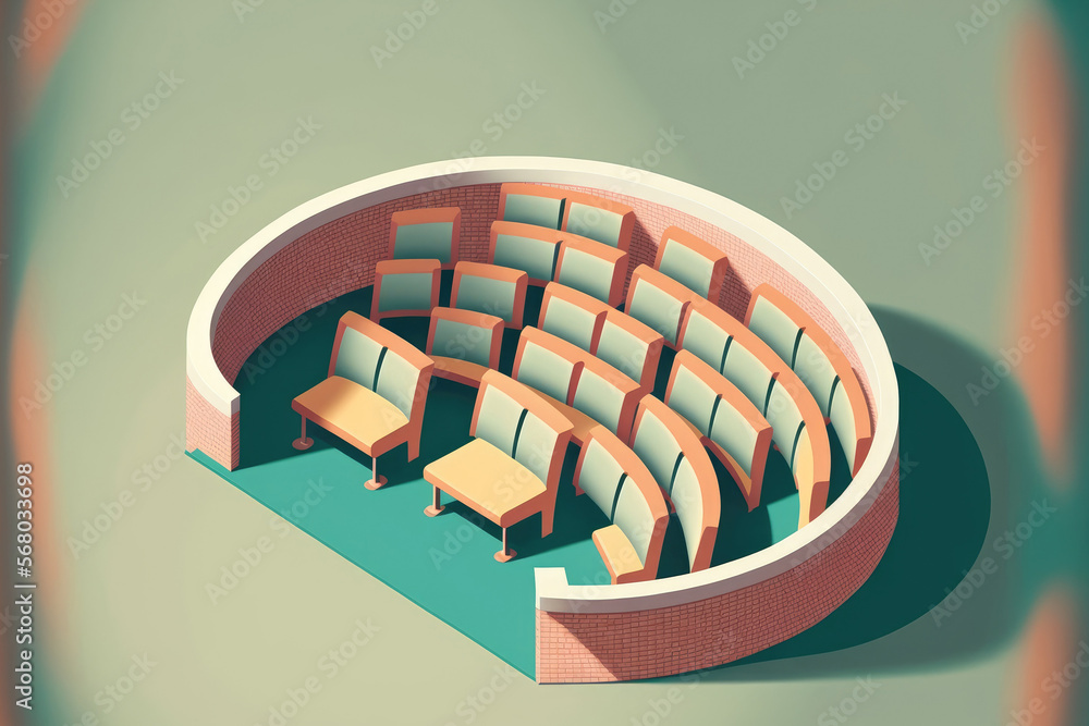 Rounded stadium seating in small lecture hall, university, college ...