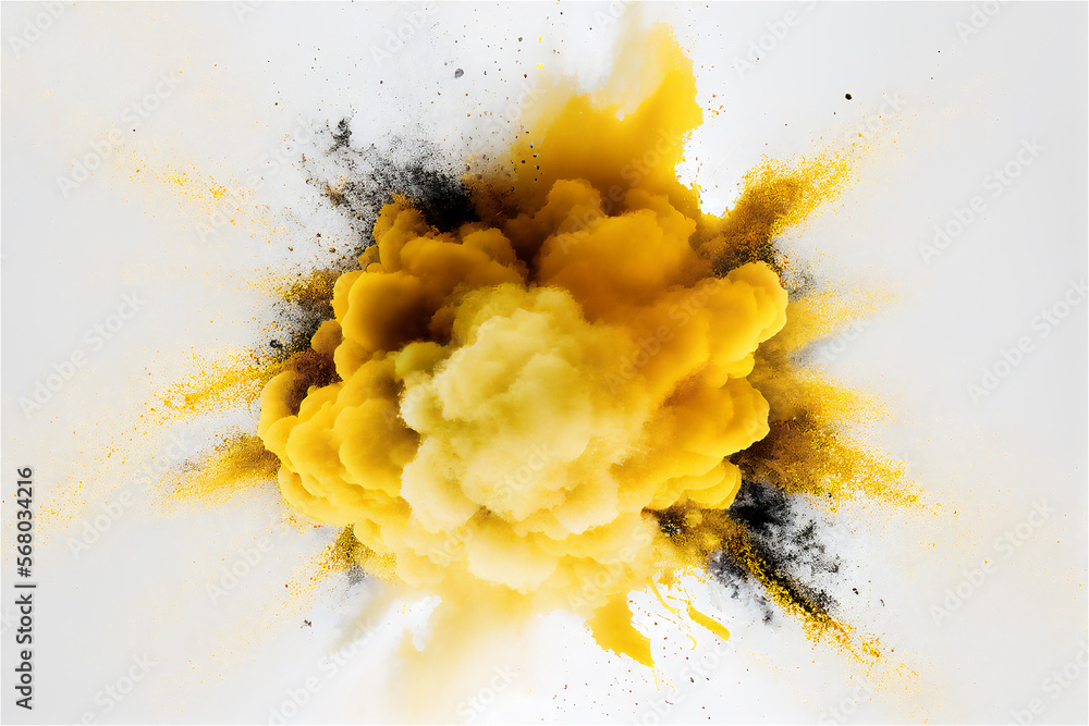 yellow smoke explosion on a white background, generative ai Stock ...