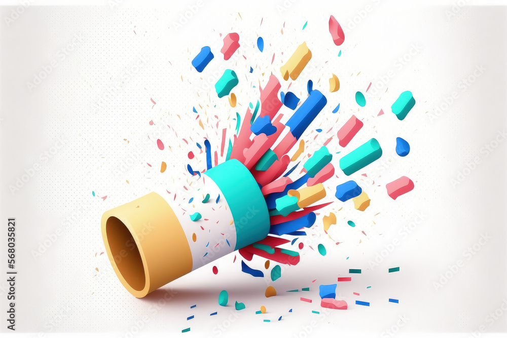 Confetti filled firecracker. The party popper explodes. celebrating a ...