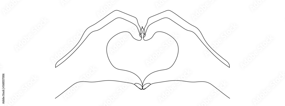 Continuous line art or One Line Drawing of hand symbols love. linear ...