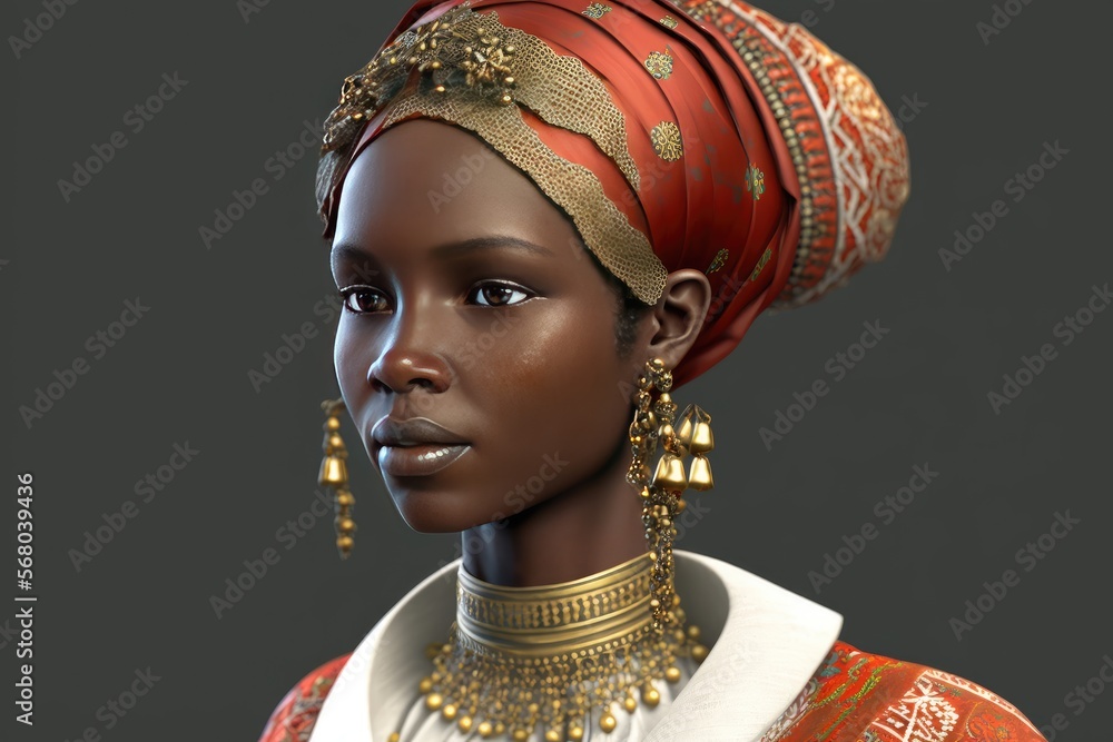 Beautiful female from Equatorial Guinea in traditional clothes, created ...