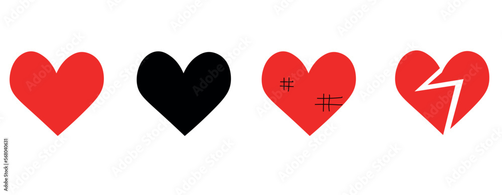Vector flat style illustration set collection of 4 hearts isolated on ...