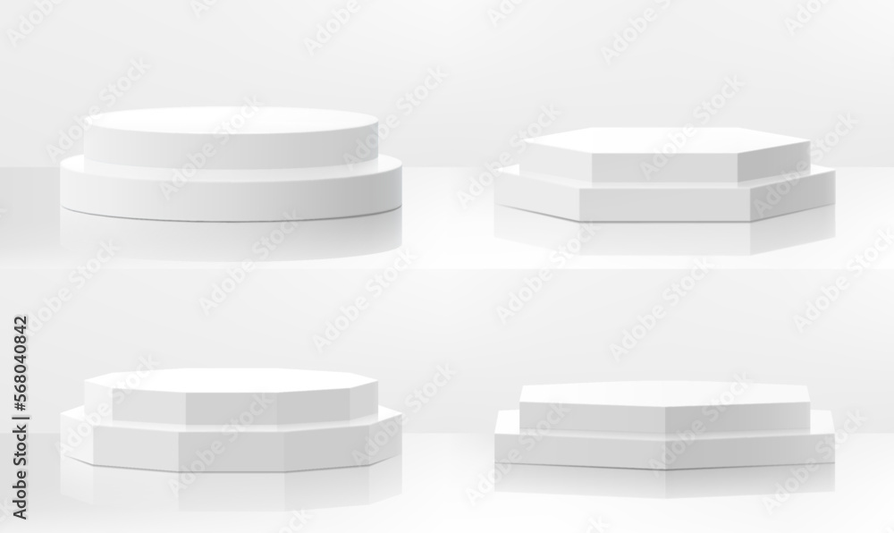 Set of white podiums of different shapes, podiums with steps template ...