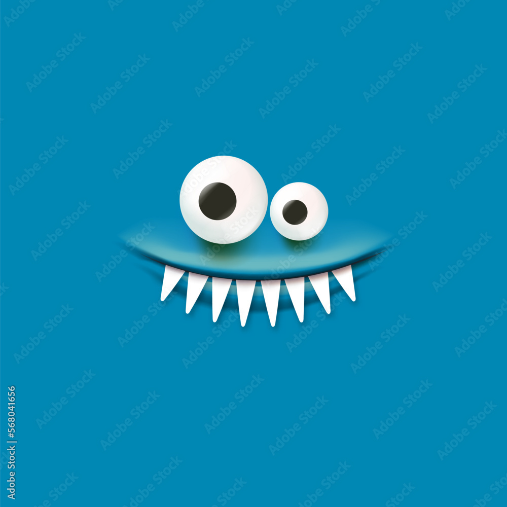 Vector funny angry blue monster face with open mouth with fangs and ...
