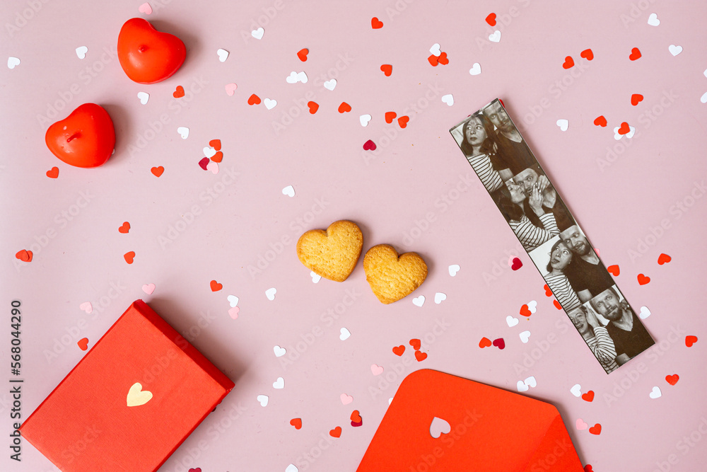 the mood of valentine's day, on a pink background in the center are two ...